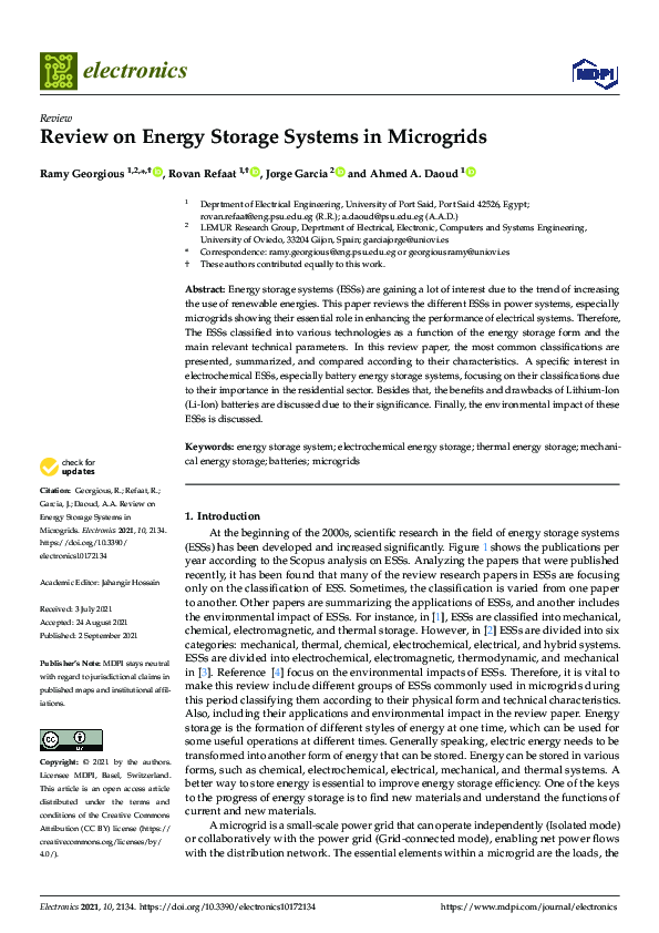 (PDF) Review on Energy Storage Systems in Microgrids
