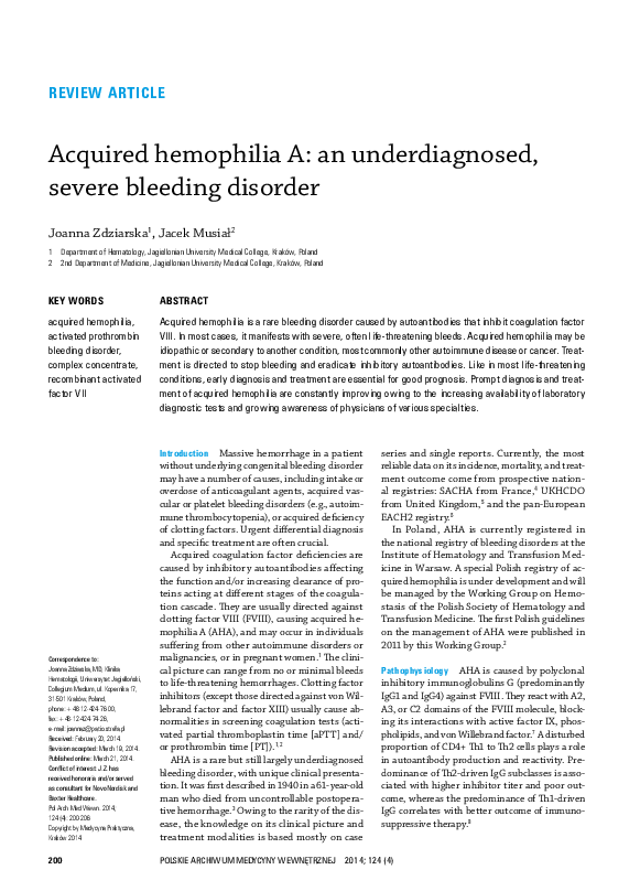 (PDF) Acquired hemophilia A: an underdiagnosed, severe bleeding disorder