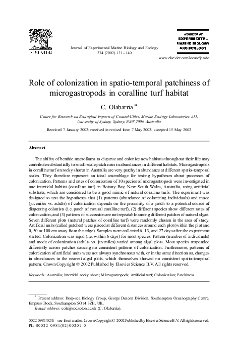 (PDF) Role of colonization in spatio-temporal patchiness of ...
