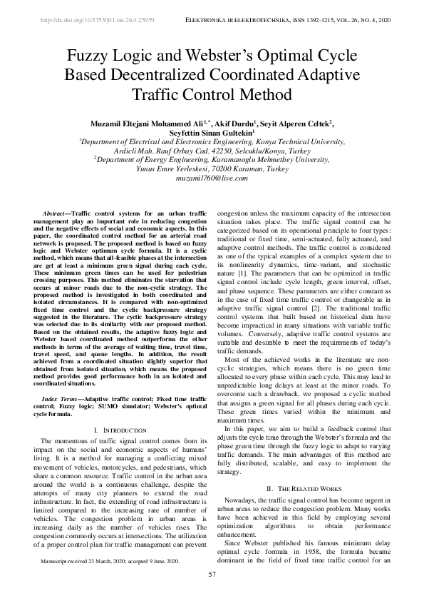 (PDF) Fuzzy Logic and Webster’s Optimal Cycle Based Decentralized Coordinated Adaptive Traffic ...