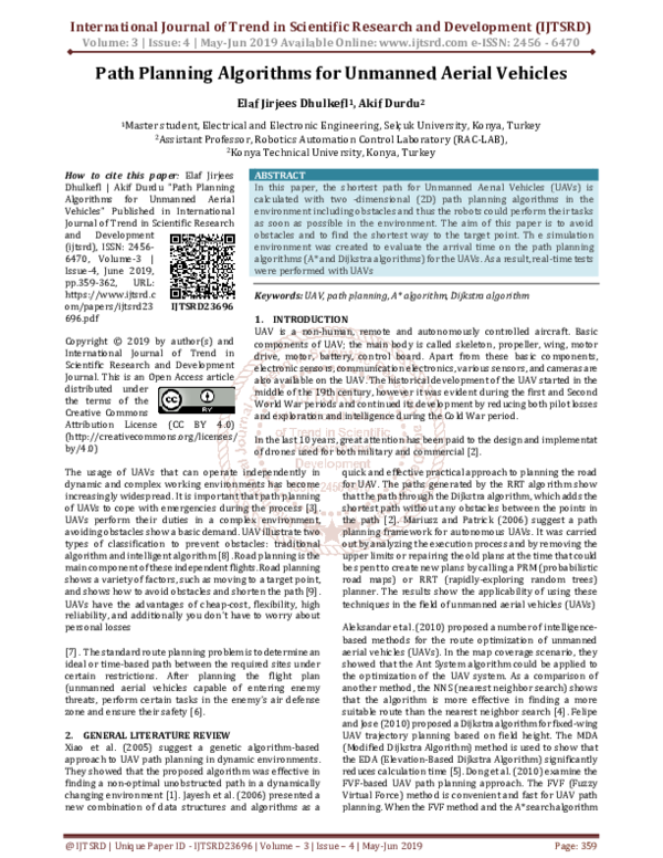 (PDF) Path Planning Algorithms for Unmanned Aerial Vehicles