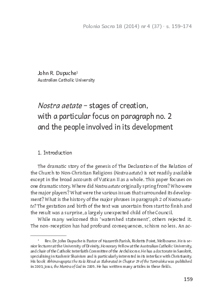 (PDF) Nostra aetate – stages of creation, with a particular focus on ...
