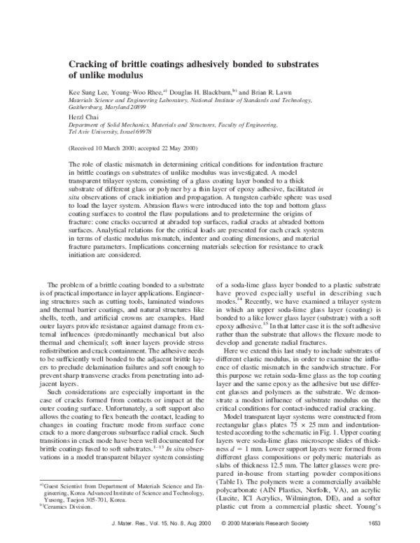 (PDF) Cracking of Brittle Coatings Adhesively Bonded to Substrates of ...