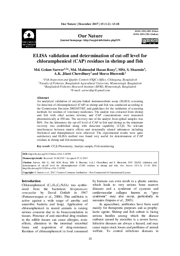 (PDF) ELISA validation and determination of cut-off level for chloramphenicol (CAP) residues in ...