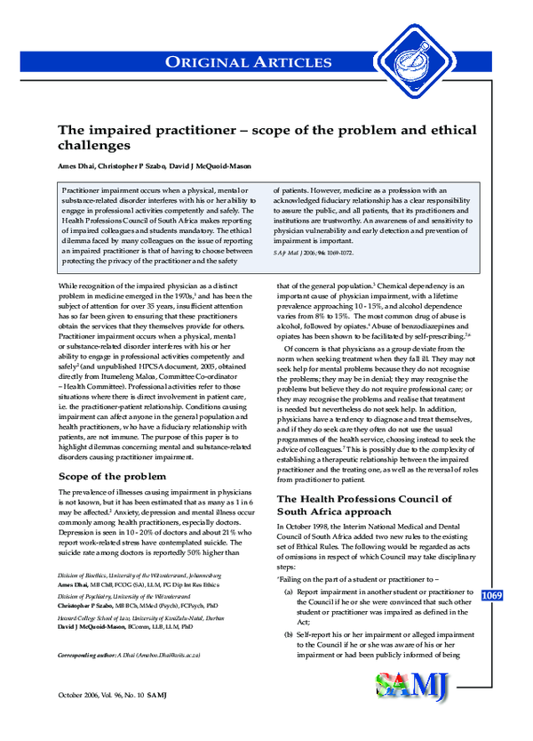 (PDF) The impaired practitioner-scope of the problem and ethical ...