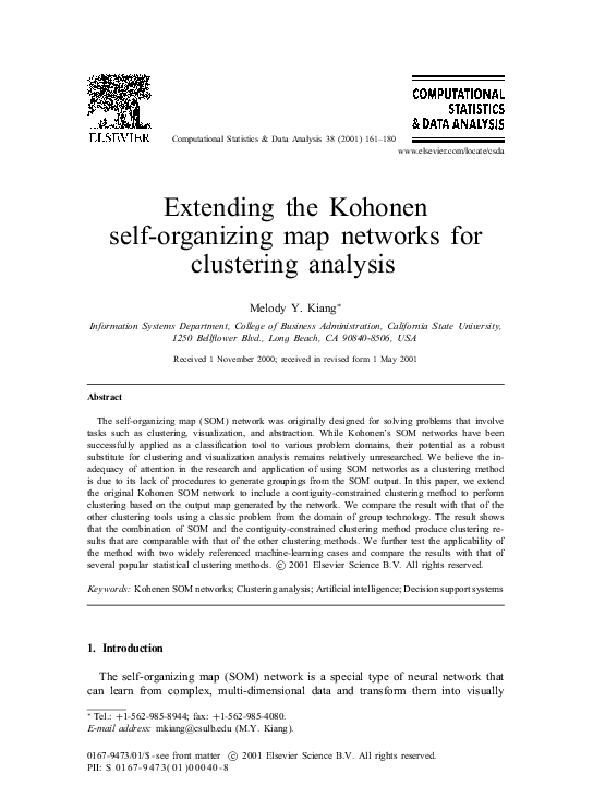 Pdf Extending The Kohonen Self Organizing Map Networks For Clustering Analysis