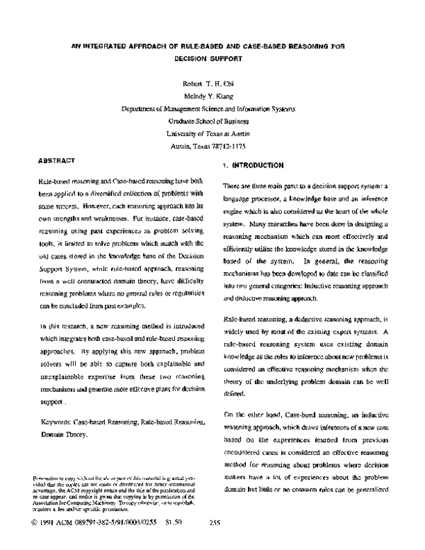 (PDF) An integrated approach of rule-based and case-based reasoning for decision support