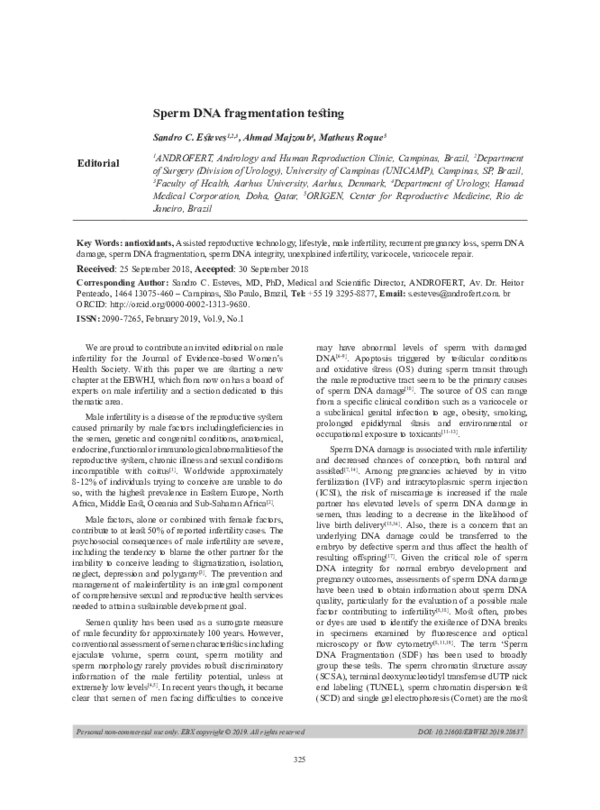 (PDF) Sperm DNA fragmentation testing