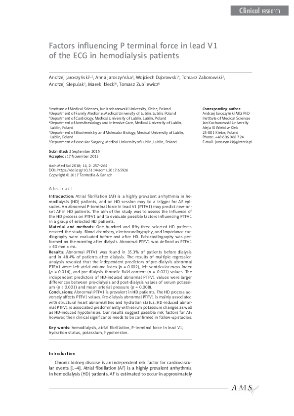 (PDF) Factors influencing P terminal force in lead V1 of the ECG in ...