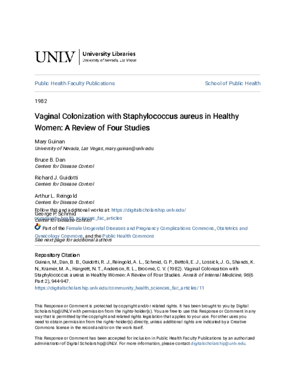 Pdf Vaginal Colonization With Staphylococcus Aureus In Healthy Women