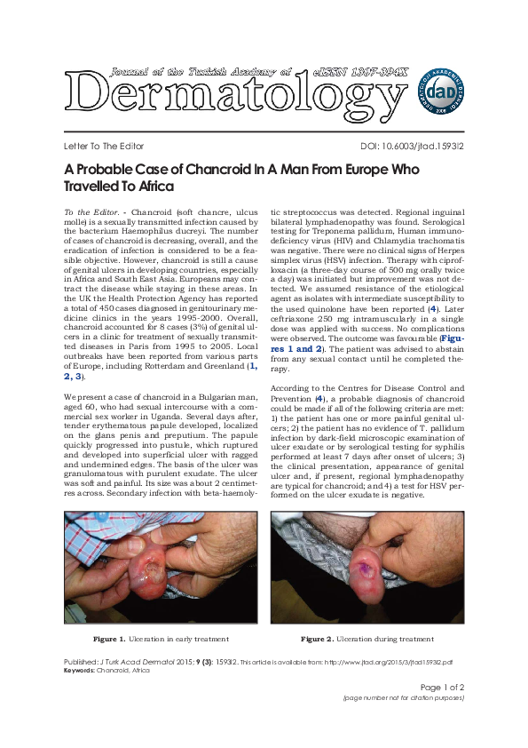 (PDF) A Probable Case of Chancroid In A Man From Europe Who Travelled ...