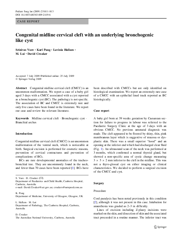 (PDF) Congenital midline cervical cleft with an underlying bronchogenic ...