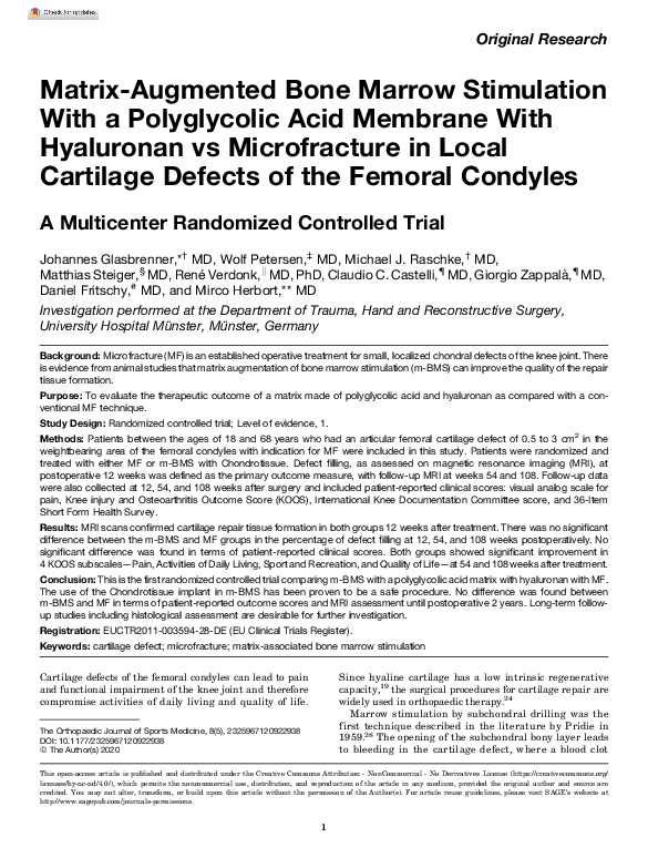 (PDF) Matrix-Augmented Bone Marrow Stimulation With a Polyglycolic Acid ...