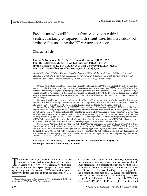 Predicting who will benefit from endoscopic third ventriculostomy ...