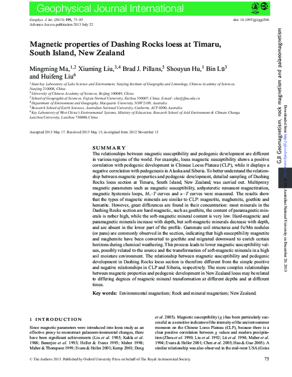 (PDF) Magnetic properties of Dashing Rocks loess at Timaru, South ...