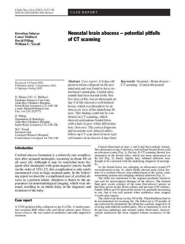 (PDF) Neonatal brain abscess--potential pitfalls of CT scanning