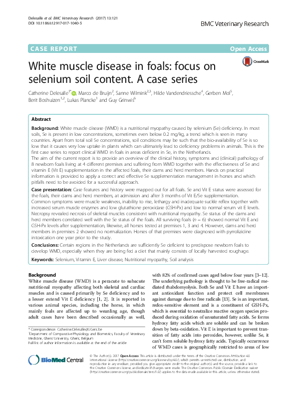 (PDF) White muscle disease in foals: focus on selenium soil content. A case series