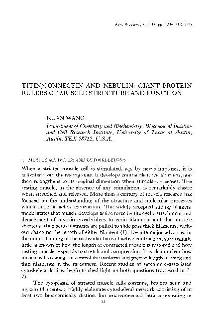 (PDF) Titin/connectin and nebulin: Giant protein rulers of muscle ...