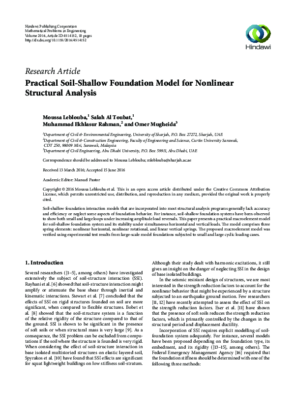 (PDF) Practical Soil-Shallow Foundation Model for Nonlinear Structural Analysis
