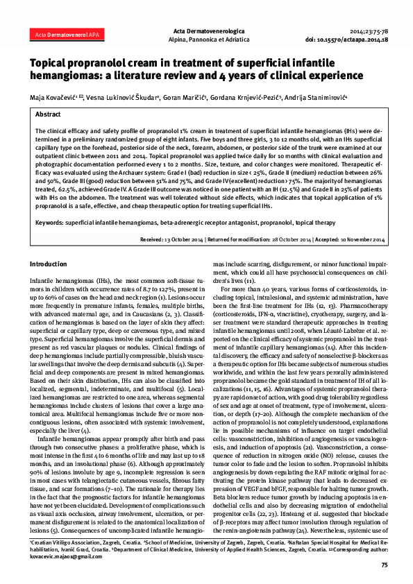 (PDF) Topical propranolol cream in treatment of superficial infantile ...
