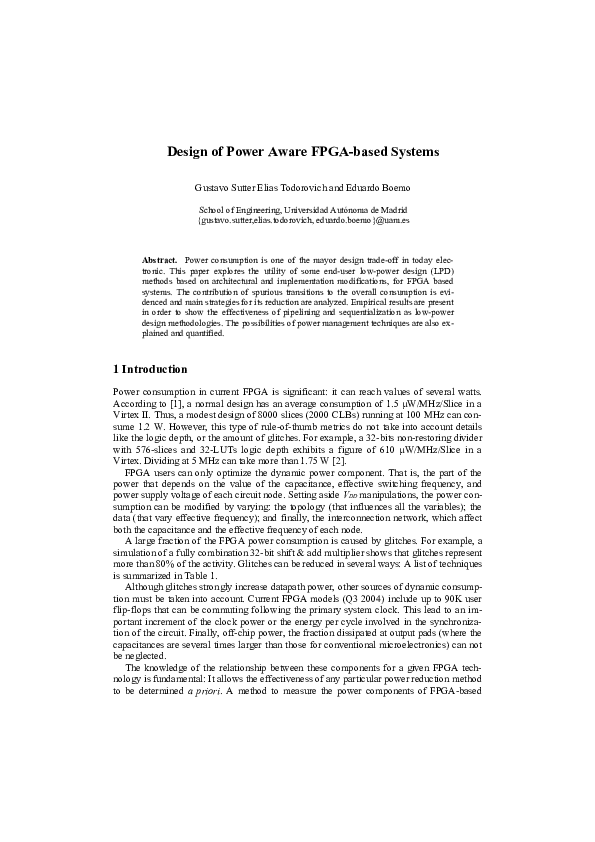 Design of power aware FPGA-based systems