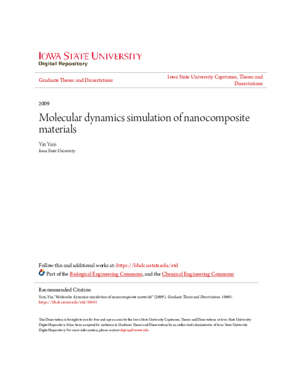 Pdf Molecular Dynamics Simulation Of Nanocomposites Using Biovia