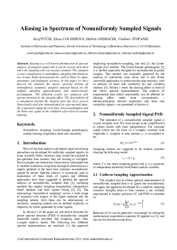 (PDF) Aliasing in spectrum of nonuniformly sampled signals