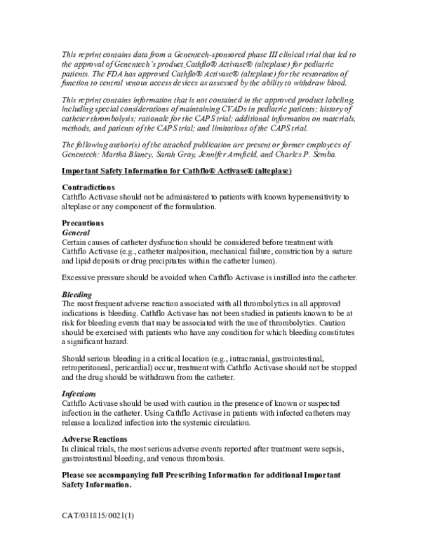 (PDF) Alteplase for the Treatment of Central Venous Catheter Occlusion ...