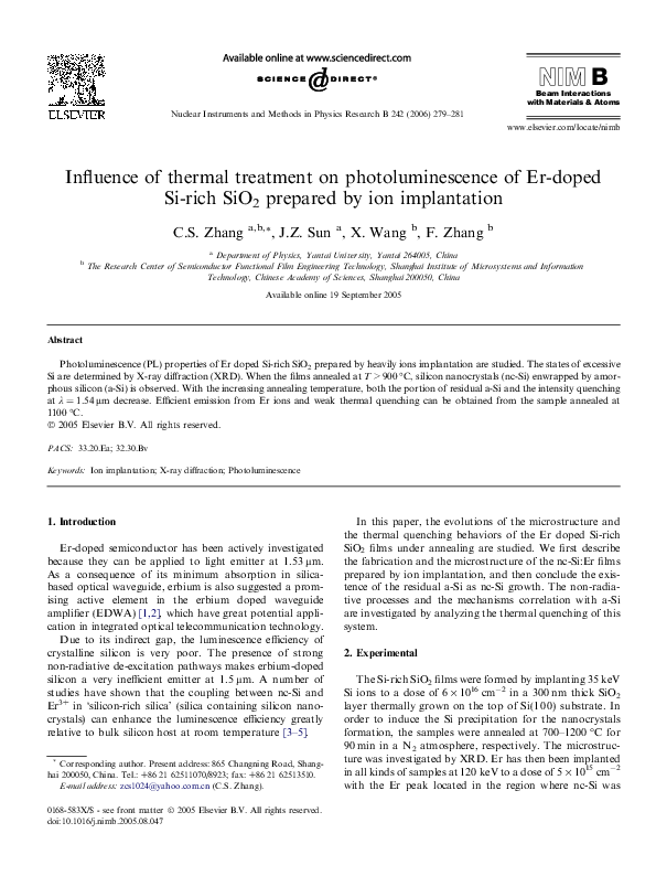 (PDF) Influence of thermal treatment on photoluminescence of Er-doped Si-rich SiO2 prepared by ...