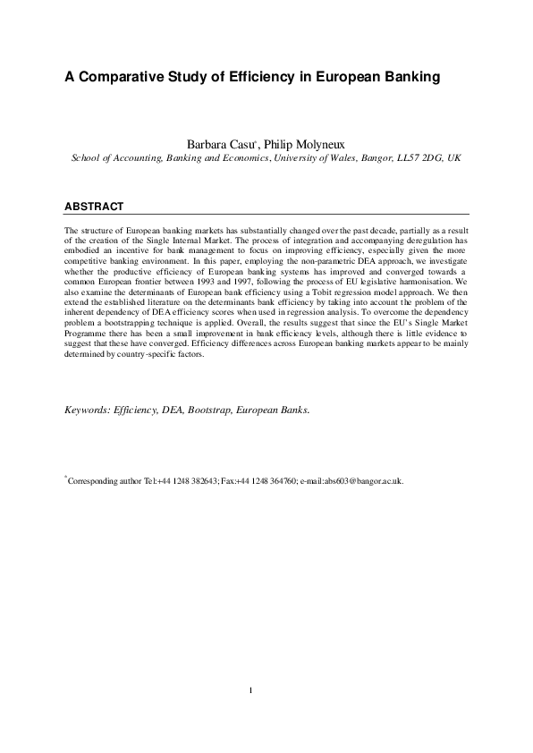 (PDF) A comparative study of efficiency in European banking
