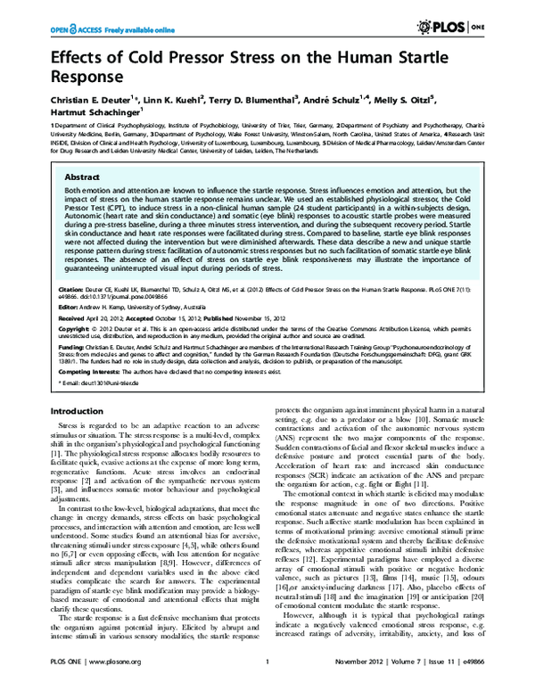 (PDF) Effects of Cold Pressor Stress on the Human Startle Response