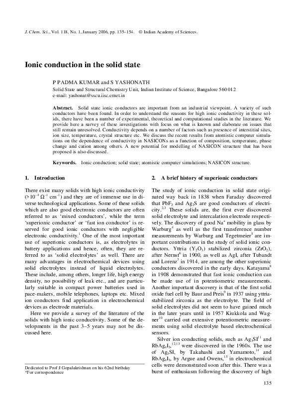 (PDF) Ionic conduction in the solid state