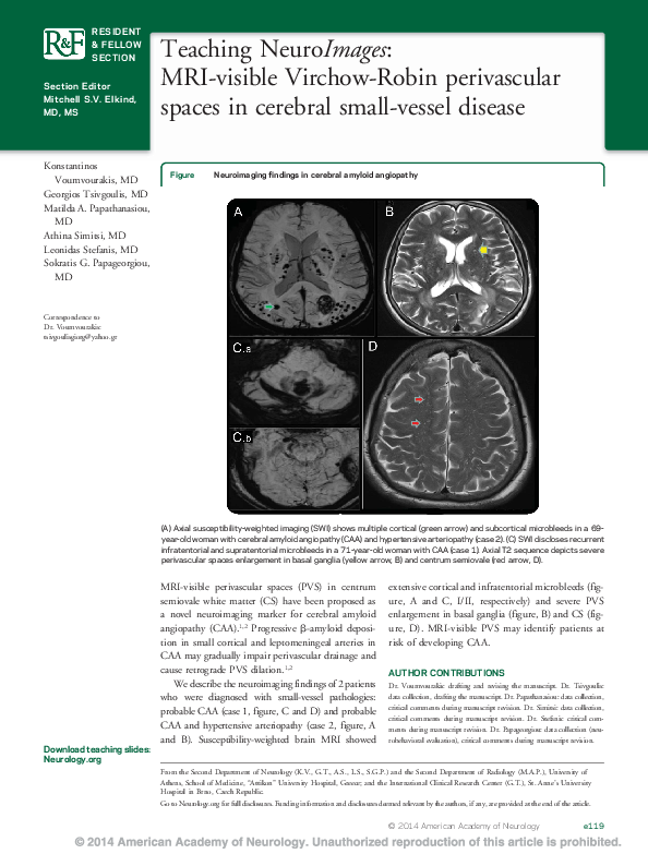 (PDF) Teaching NeuroImages: MRI-visible Virchow-Robin perivascular ...