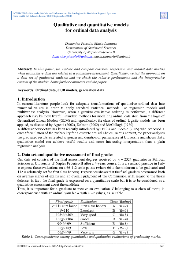 (PDF) Qualitative and quantitative models for ordinal data analysis
