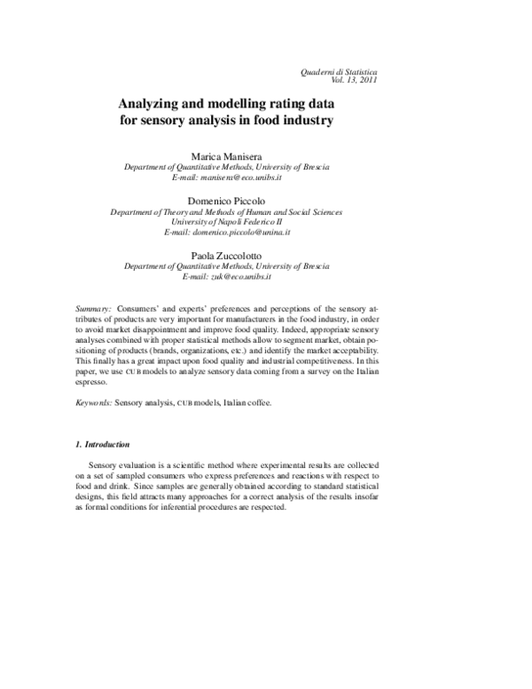 (PDF) Analyzing and Modelling Rating Data for Sensory Data in Food Industry