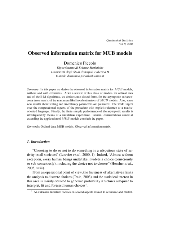 (PDF) Observed information matrix for MUB models