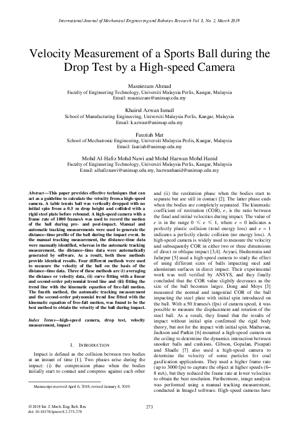 (PDF) Velocity Measurement of a Sports Ball during the Drop Test by a ...