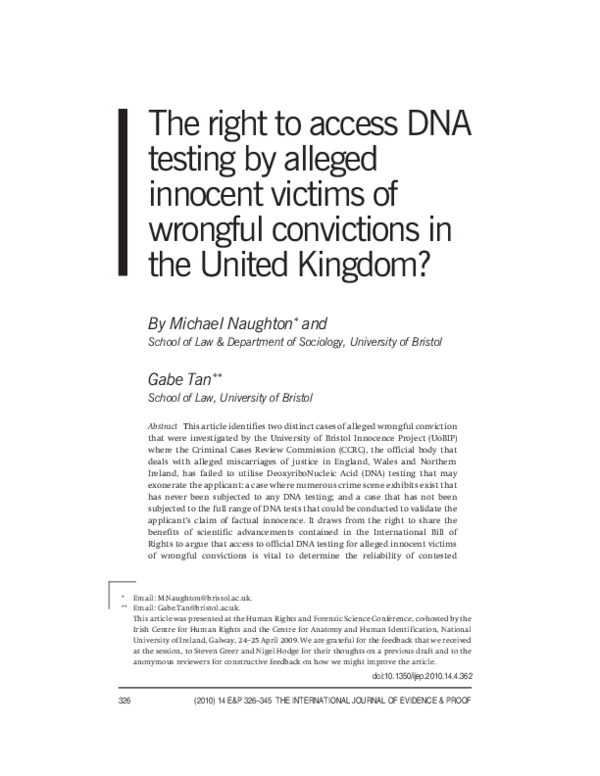 (PDF) The right to access DNA testing by alleged innocent victims of ...