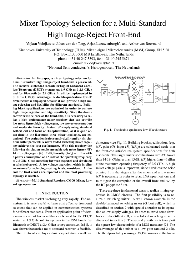 (PDF) Mixer Topology Selection for a Multi-Standard High Image-Reject ...