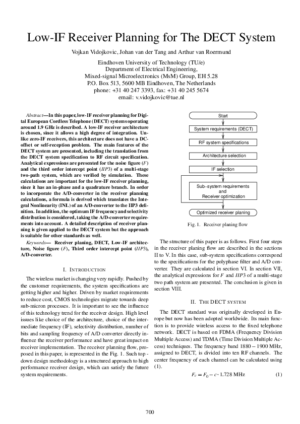 (PDF) Low-IF Receiver Planning for The DECT System | Arthur van ...