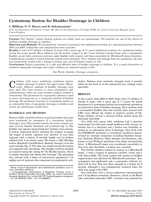 (PDF) Cystostomy Button for Bladder Drainage in Children