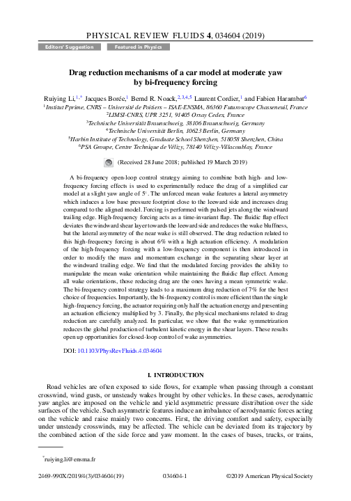 (PDF) Drag reduction mechanisms of a car model at moderate yaw by bi ...