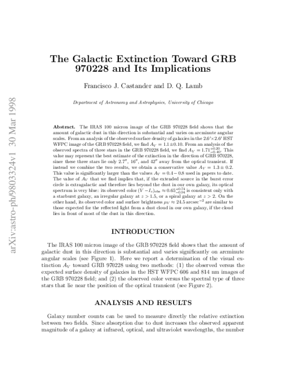 (PDF) The galactic extinction toward GRB970228 and its implications