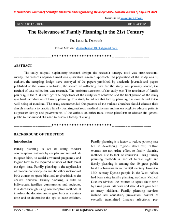 (PDF) The Relevance of Family Planning in the 21st Century