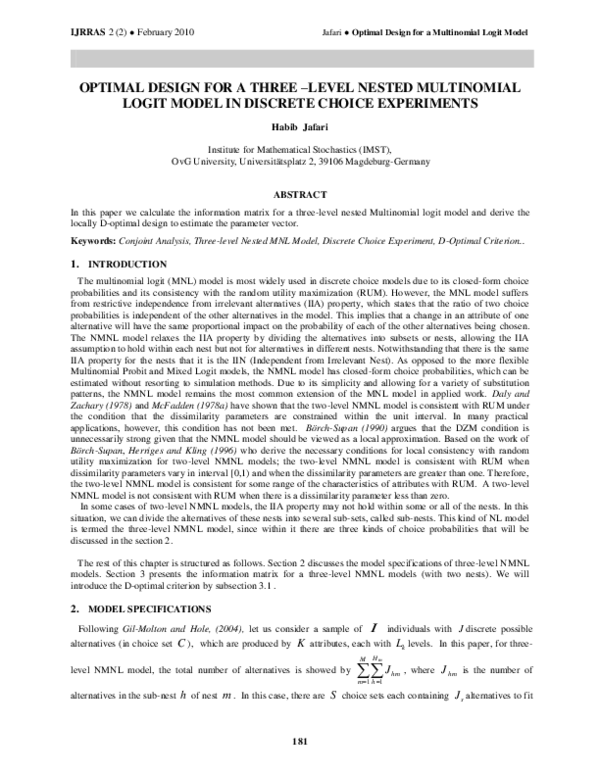 Pdf Optimal Design For A Three Level Nested Multinomial Logit Model