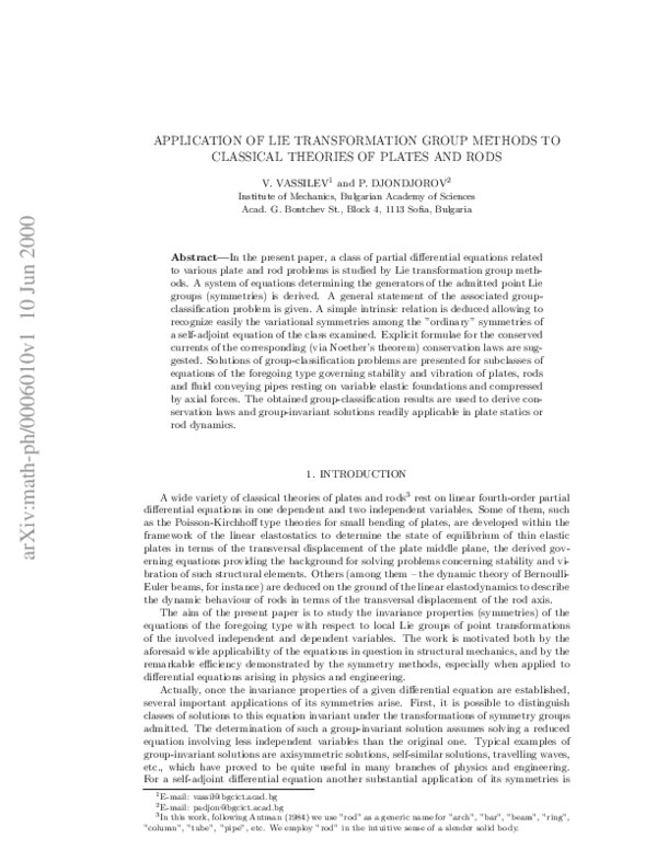 (PDF) Application of Lie transformation group methods to classical ...