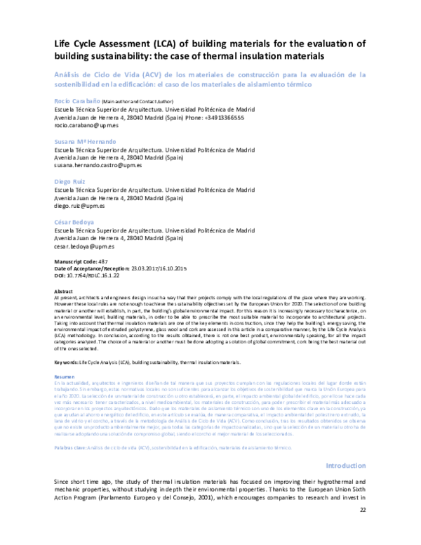 (PDF) Life Cycle Assessment (LCA) of building materials for the evaluation of building ...