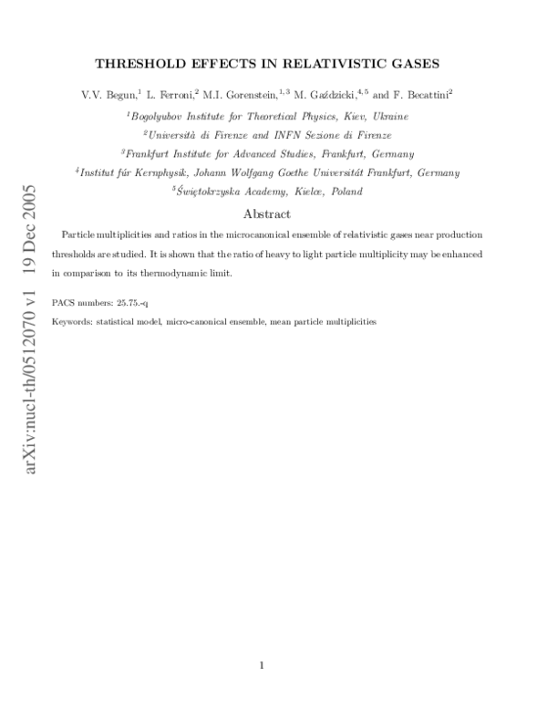 (PDF) Threshold effects in relativistic gases