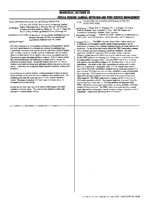 (PDF) Validation of a Simple Quick Malnutrition Screening Tool | Sandra ...