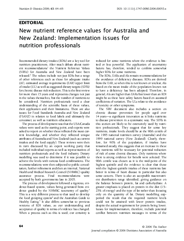 (PDF) New nutrient reference values for Australia and New Zealand ...